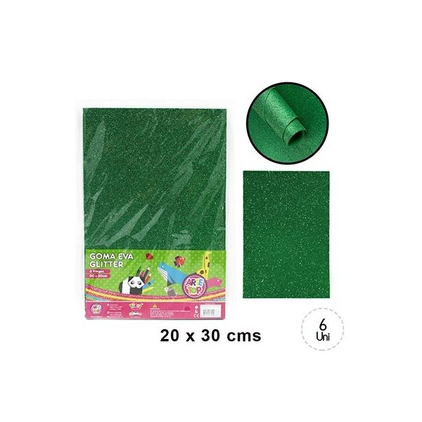 GOMA EVA GLITTER COLOR VERDE 20 X 30 SET 6 UNID - Active Brain